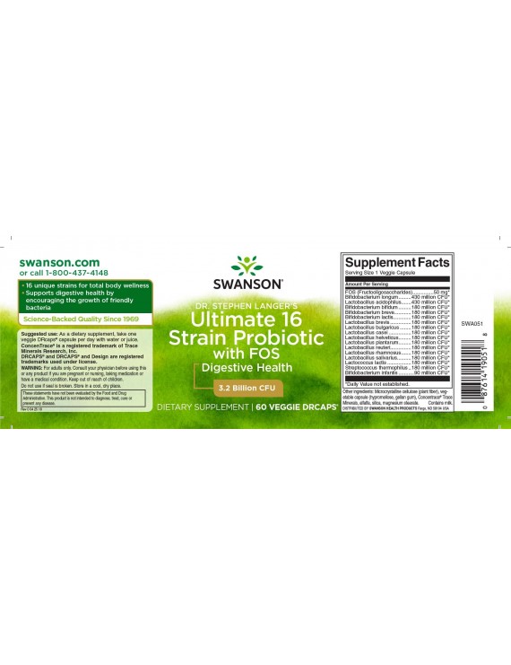 Ultimate 16 strain probiotic with Fos (60 cap) Swanson